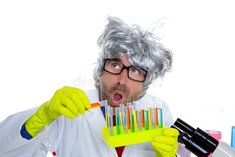 Crazy Mad Nerd Scientist Funny Expression at Lab Stock Image - Image of ...