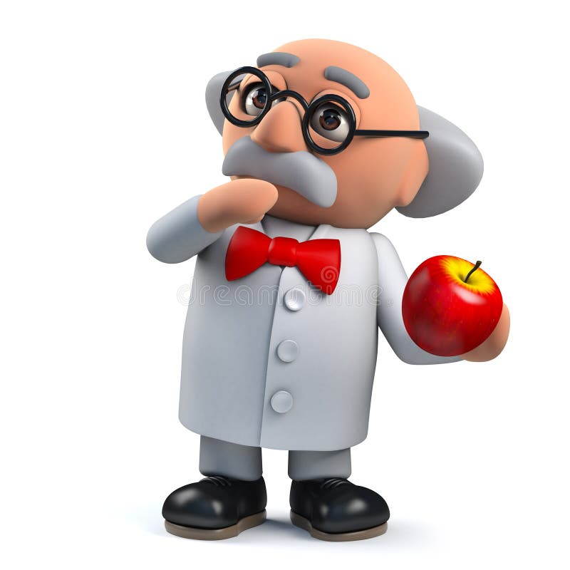 Crazy Mad Scientist Character in 3d Holding an Apple and Contemplating ...