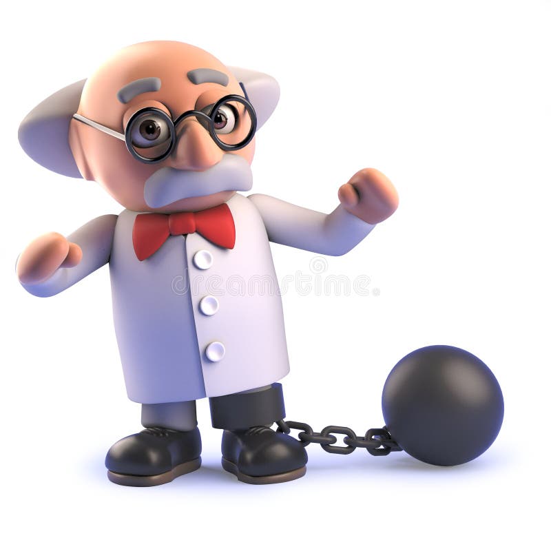 Crazy Mad Scientist in 3d Wearing a Ball and Chain Stock Illustration ...