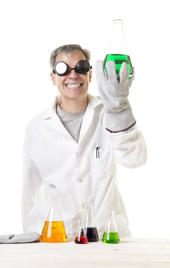 Crazy Mad Scientist with Discovery Stock Photo - Image of beakers ...