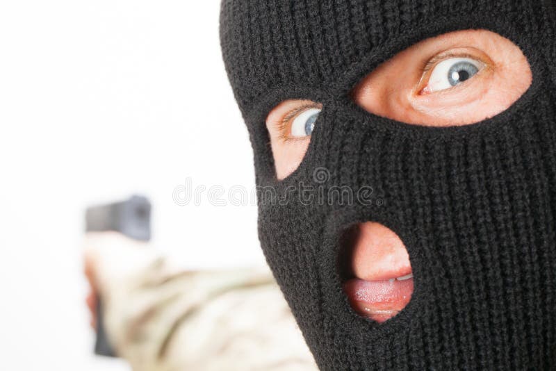 Crazy Man in Black Mask Holding Gun Stock Photo - Image of hostile ...