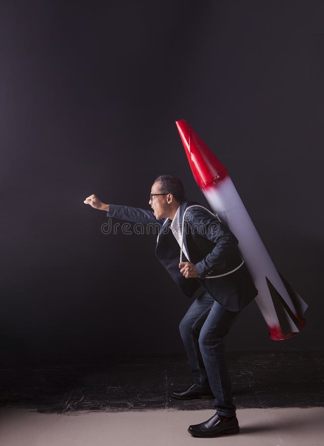 Crazy Man Carrying Rocket Missile Weapon on Back Actiing with Ma Stock ...