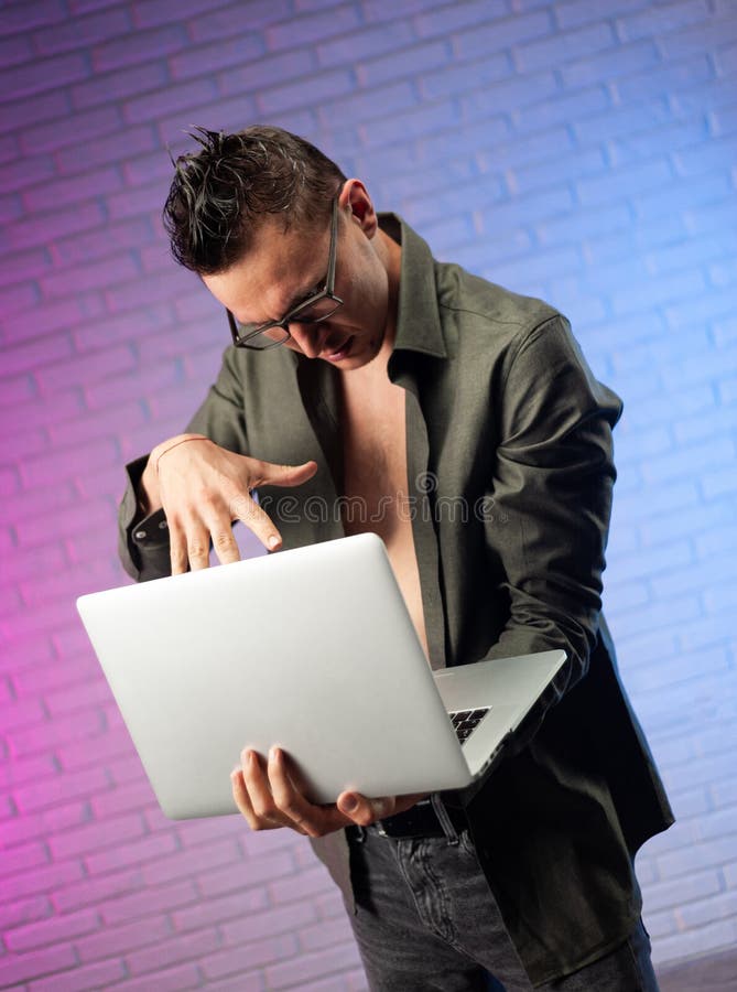 Freaky-man-with-laptop-and-money Stock Photo - Image of dollar, happy ...