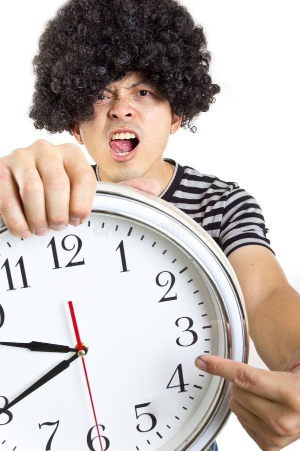 Crazy man holding clock stock image. Image of minute - 30400949