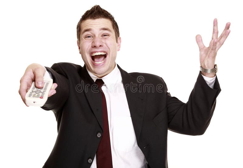 Crazy Man with Remote Control Changing Channel Stock Image - Image of ...