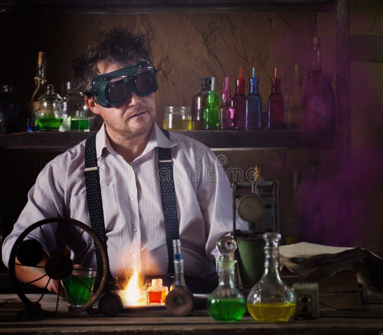 Crazy Medieval Scientist Working in Laboratory Stock Image - Image of ...
