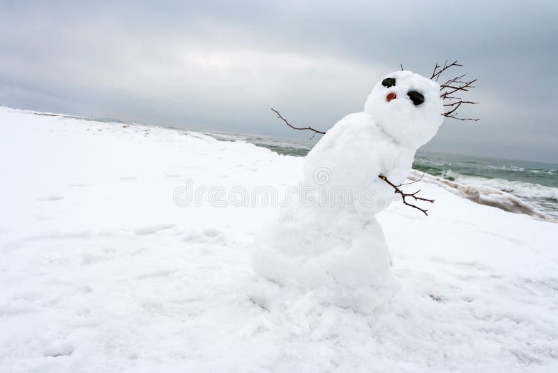 Crazy, Melting Snowman on a Winter Beach. Stock Photo - Image of nature ...