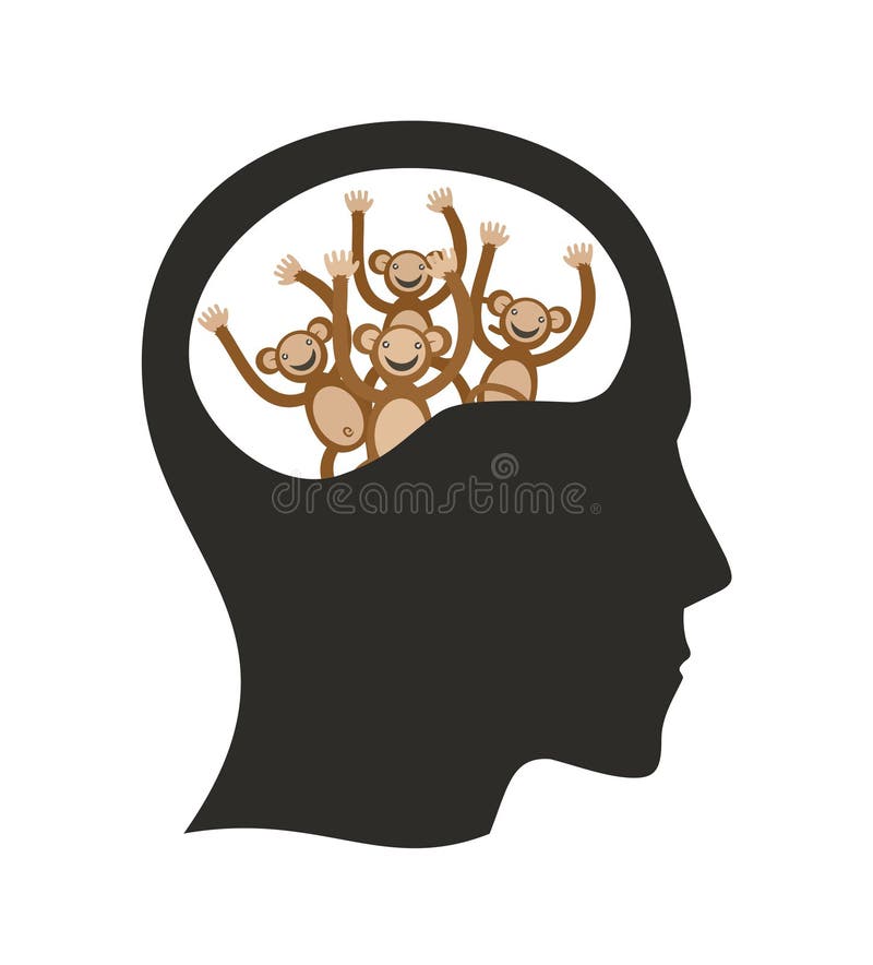 Crazy Monkeys in Brain Illustration Stock Vector - Illustration of ...