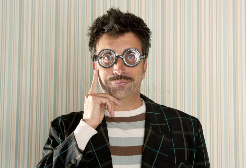 Crazy Nerd Man Myopic Thinking Funny Gesture Stock Image - Image of ...
