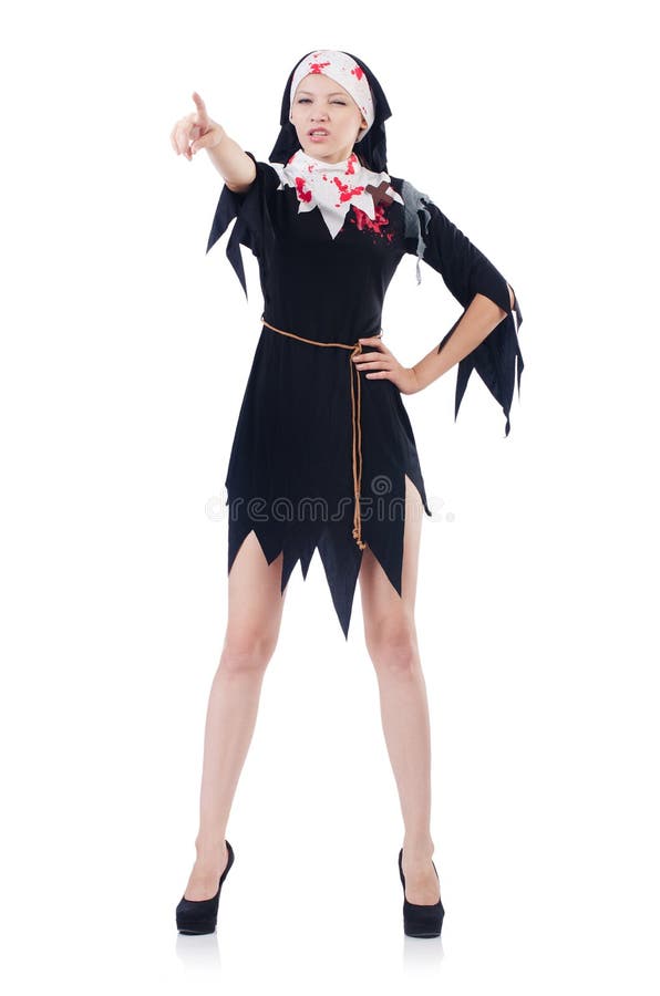 The Crazy Nun at Party on Isolated White Stock Image - Image of party ...