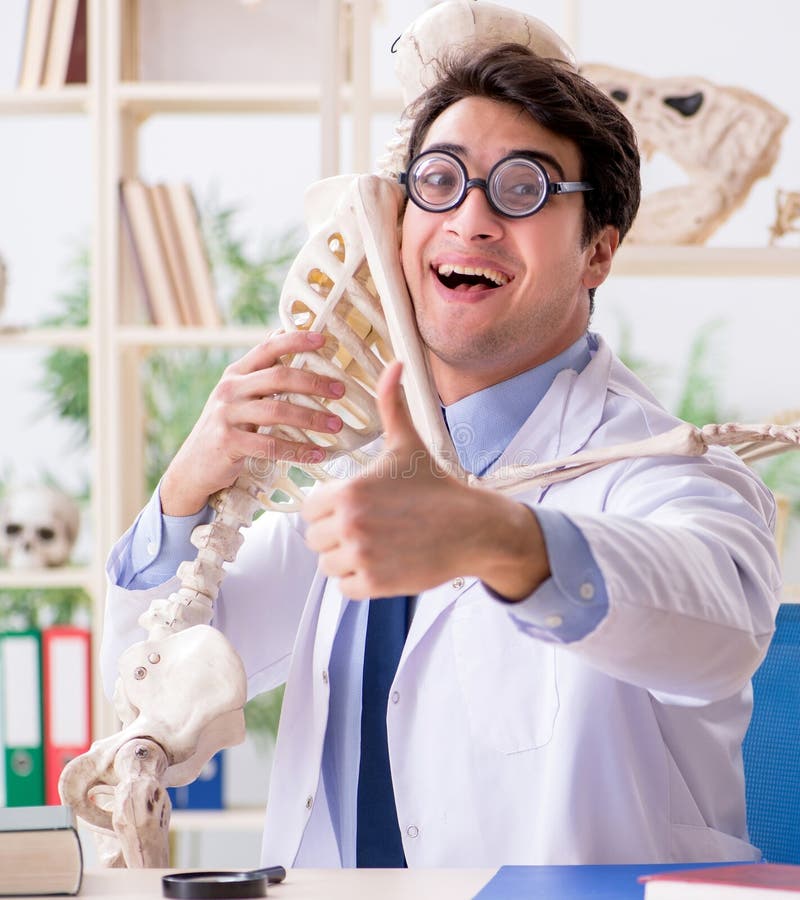 Crazy Professor Studying Human Skeleton Stock Photo - Image of ...