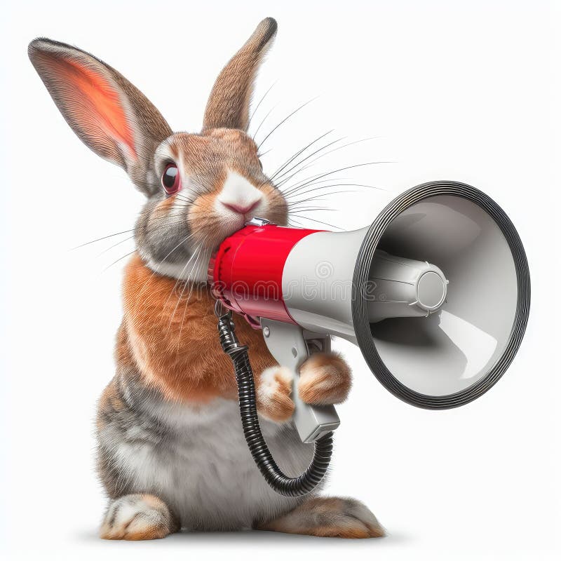 A Crazy Rabbit Shouting in a Megaphone and Loudspeaker Isolated on a ...