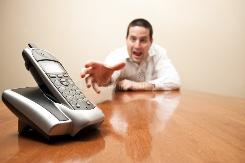 Crazy Man Reaching for the Phone Stock Image - Image of communication ...