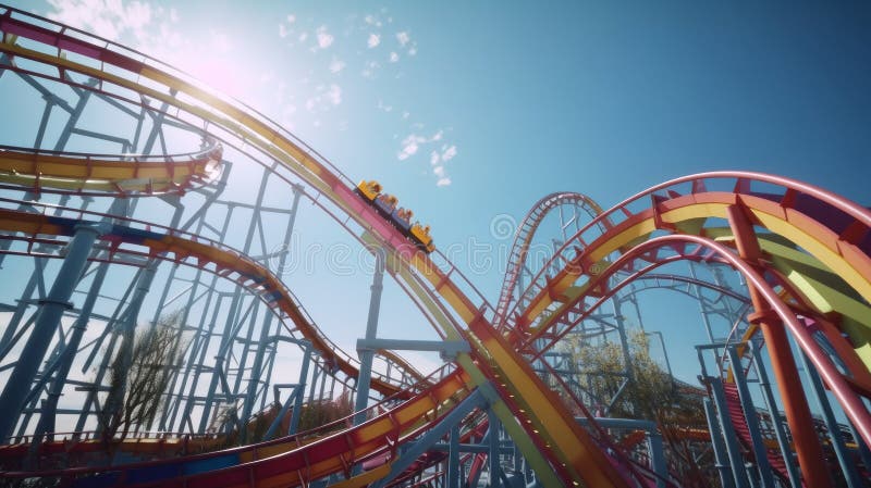 Crazy Rollercoaster Rides at Amusement Park. Generative Ai Stock ...