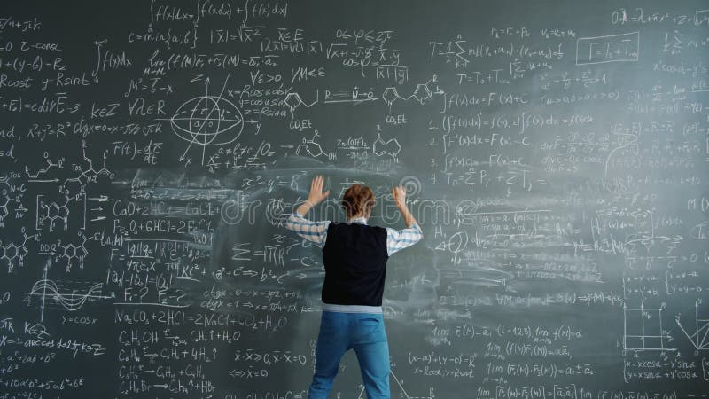 Scientist Writing Formulas on Chalkboard Underlining Equation Teaching ...