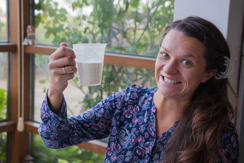 Crazy Smiling Young Girl Cooking with Cup of Flour Stock Photo - Image ...