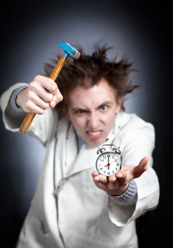 Crazy Student and Alarm Clock Stock Photo - Image of portrait, hair ...
