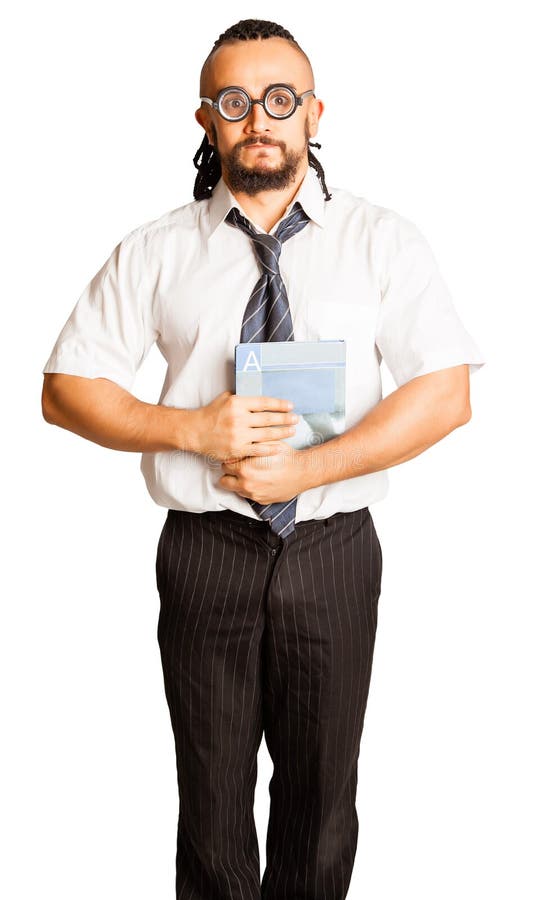 Crazy Student with Book Isolated and Eyeglasses Stock Image - Image of ...