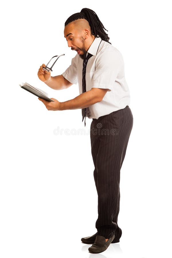 Crazy Student with Book Isolated on White Background Stock Image ...