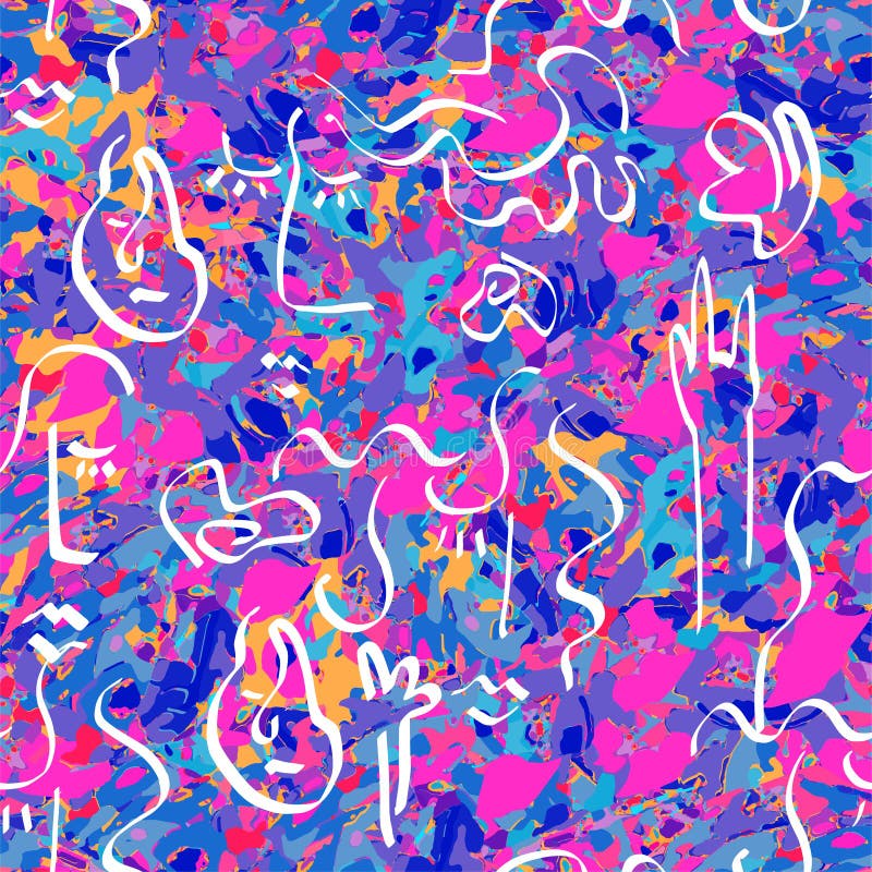 Crazy Line Drawing Style. Faces of Women on Abstract Geometric ...