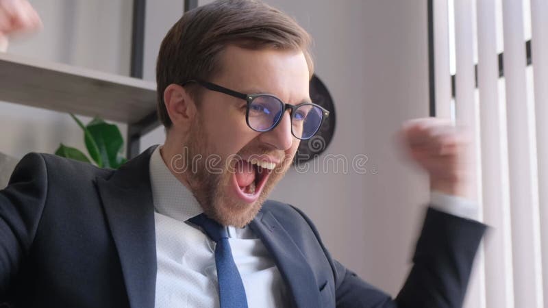 Crazy Surprised and Happy it Worker. a Programmer in a Business Suit ...