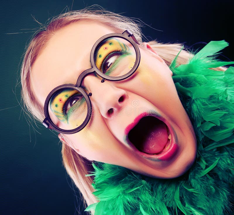 Crazy Woman with Creative Visage Close Up Stock Photo - Image of ...