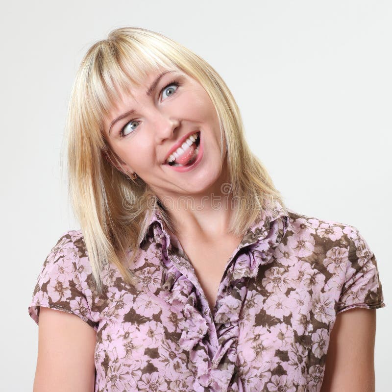 Crazy Young Blonde Woman Makes Squint for Fun Stock Photo - Image of ...