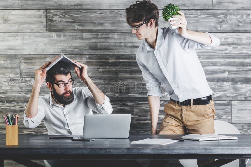 Crazy Young Colleagues in Office Stock Image - Image of caucasian ...