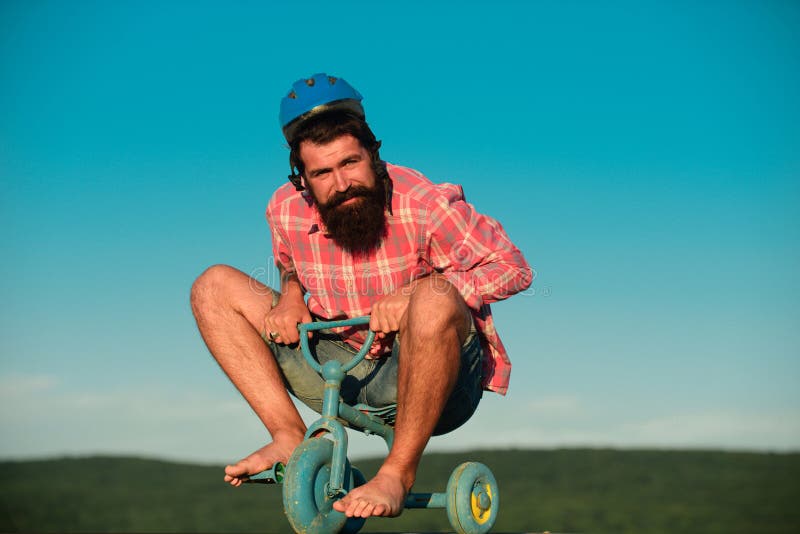 Crazy Young Man Riding Three Wheeled Bicycle. Stock Image - Image of ...