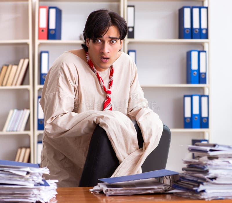 Crazy Young Man in Straitjacket at the Office Stock Image - Image of ...