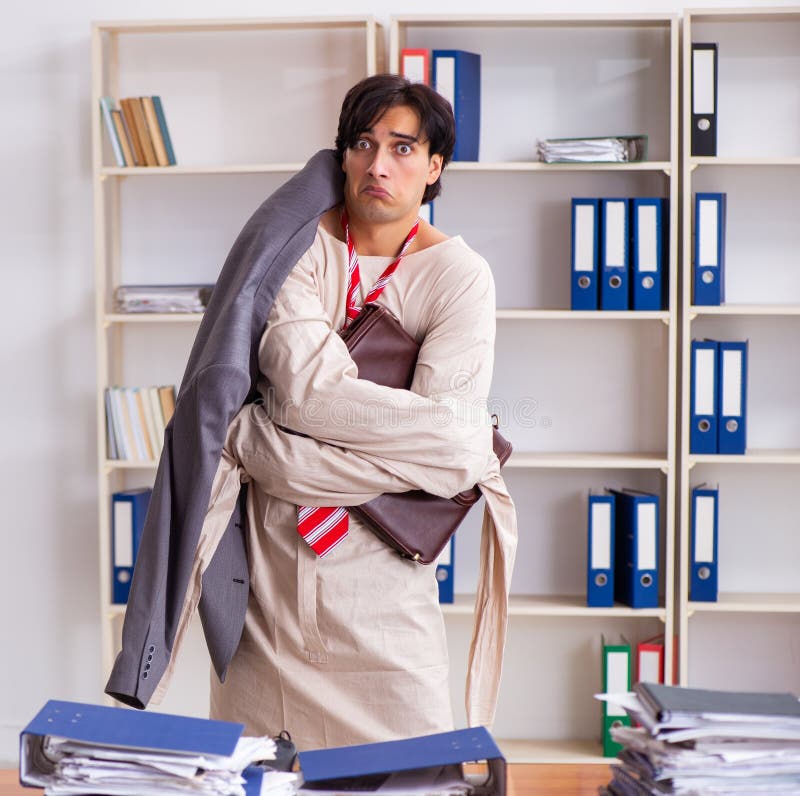 Crazy Young Man in Straitjacket at the Office Stock Image - Image of ...