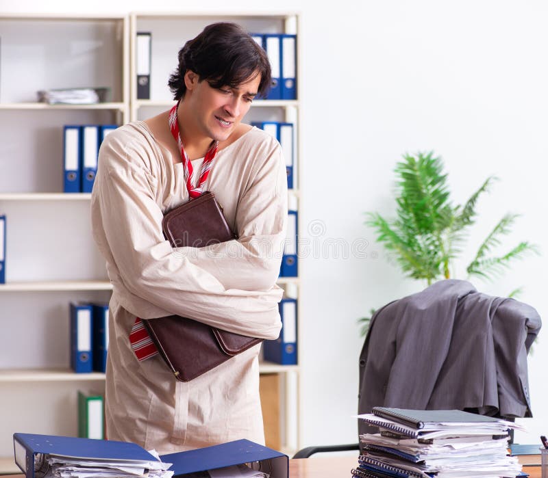 Crazy Young Man in Straitjacket at the Office Stock Photo - Image of ...