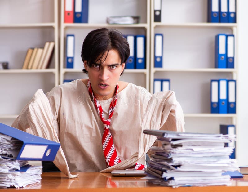 Crazy Young Man in Straitjacket at the Office Stock Image - Image of ...