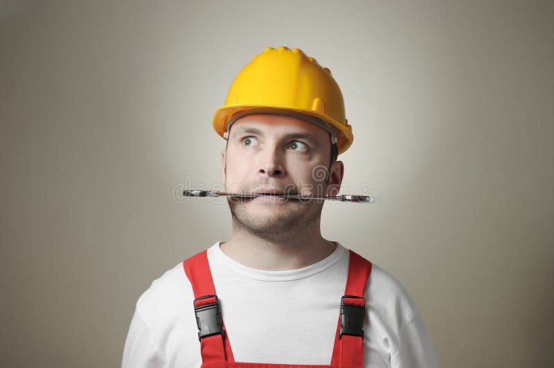 Crazy young worker stock photo. Image of handsome, mechanic - 32837226