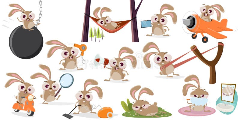 Large Vector Collection of a Funny Cartoon Rabbit Stock Vector ...