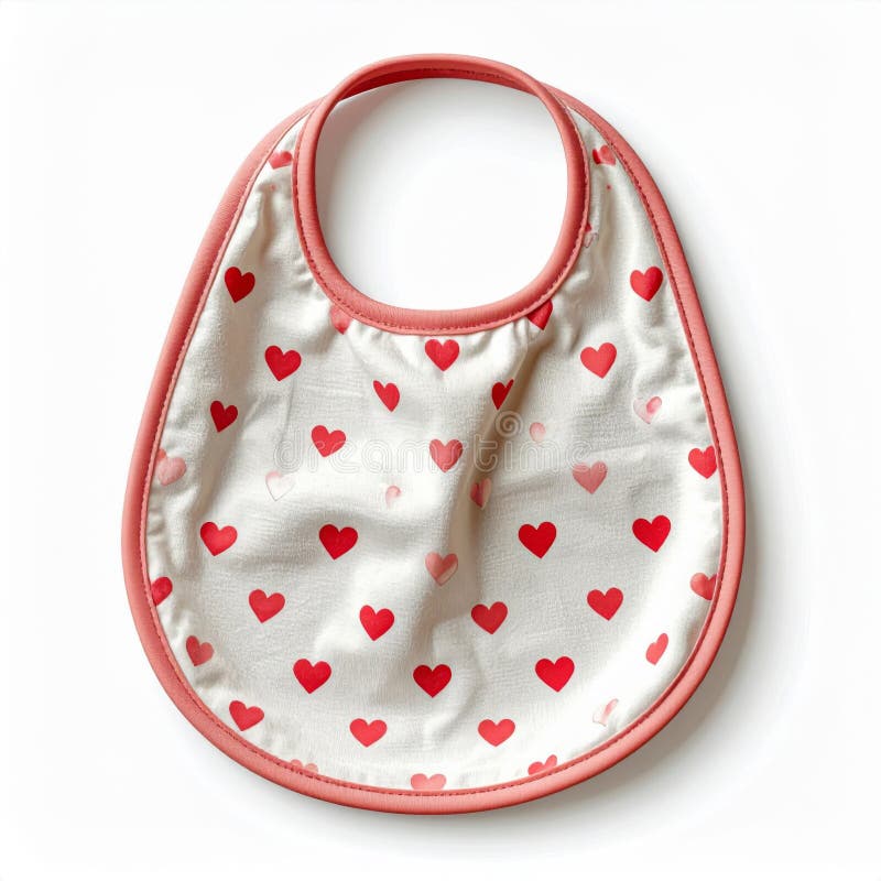 Cream Baby Bib with Red Heart Pattern Stock Illustration - Illustration ...