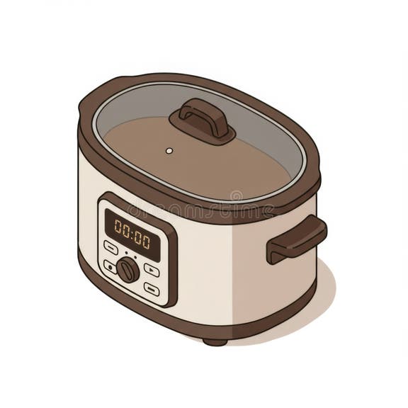 Cream Beige Oval Slow Cooker with Digital Timer Stock Illustration ...