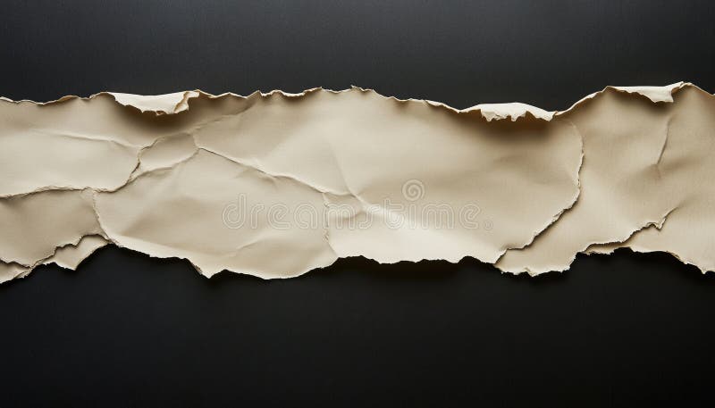 Cream Beige Recycled Craft Paper with Torn or Ripped Edges on a Black ...