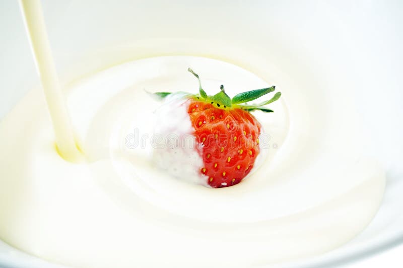Cream Being Pored Over Strawberry Stock Image - Image of closeup, milk ...