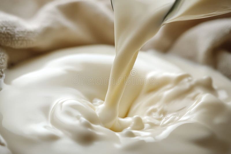 Cream Being Poured into a Mixing Bowl for a Dessert Preparation Process ...