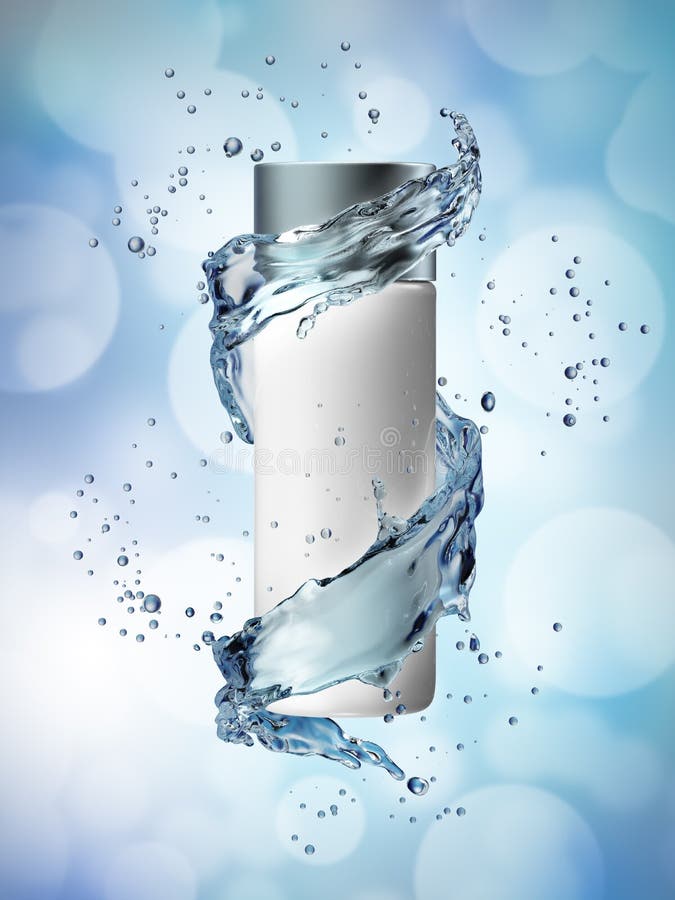 Cream Bottle Mock Up in Water Splash on Blue Background. Stock ...