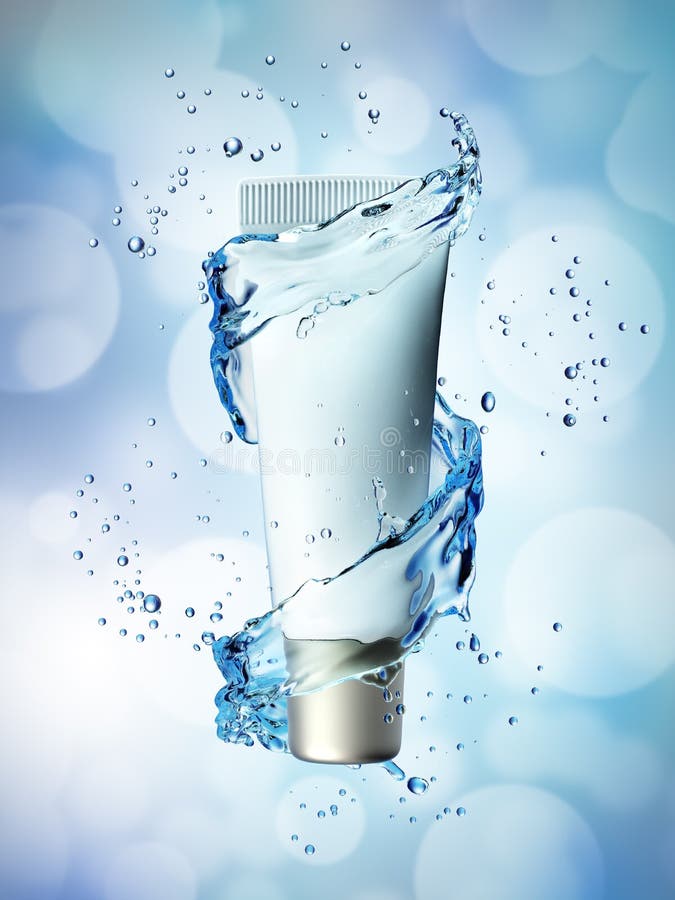 Cream Bottle Mock Up in Water Splash on Blue Background. Stock ...