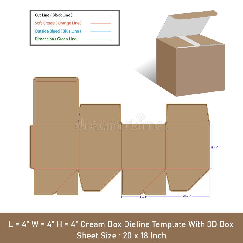 Cream Box Dieline Template and 3D Box, Vector File Stock Vector ...