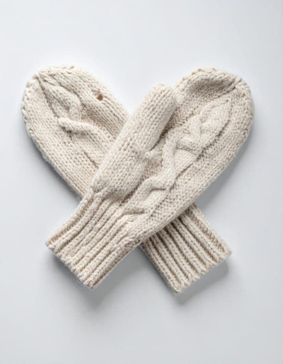 Cream Cable Knit Mittens on White Background Stock Illustration ...