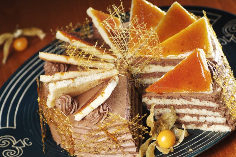 Cream Cake Decorated with Caramel Threads Stock Image - Image of ...