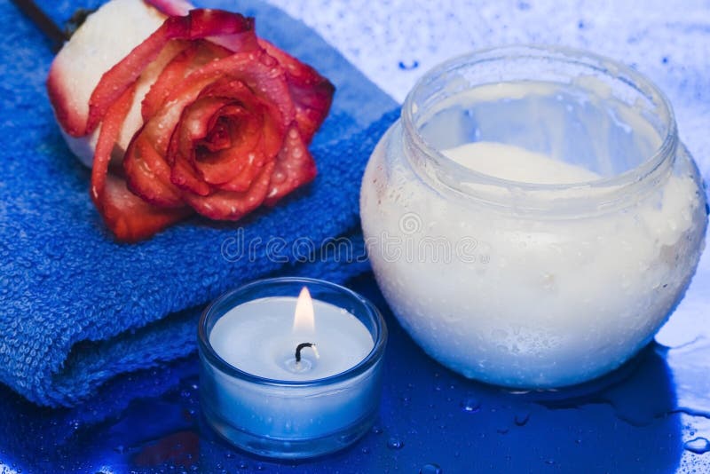 Cream, Candle With Rose Picture. Image: 5987925
