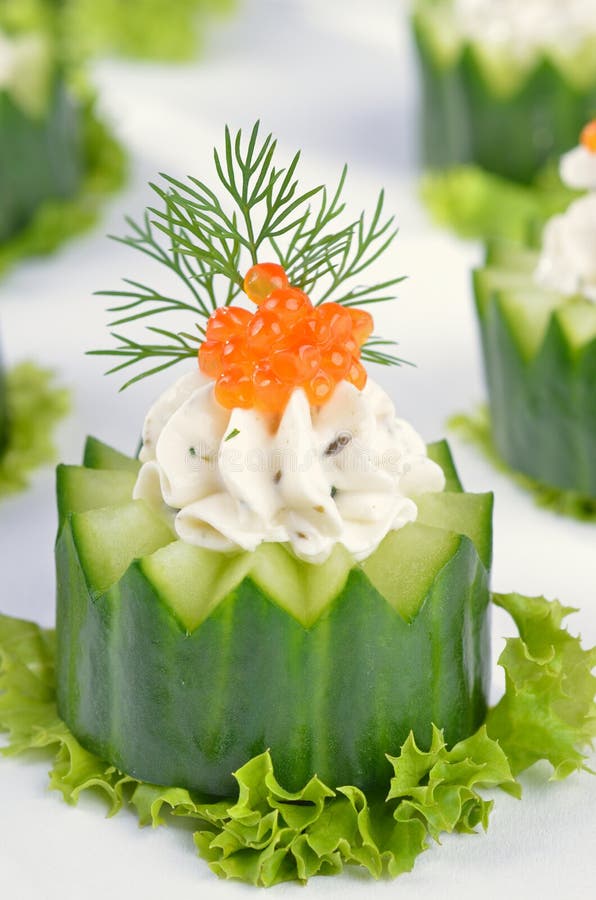 Cream Cheese with Caviar on Cucumber Stock Image - Image of herbs ...