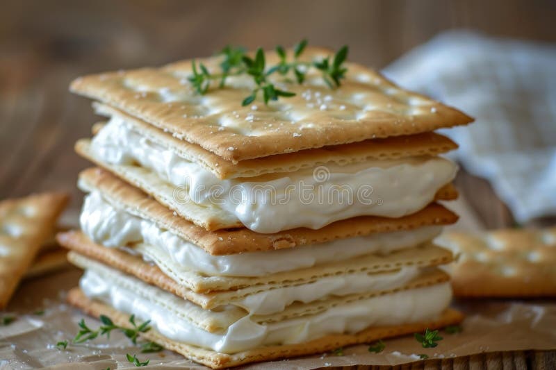 Cream Cheese and Cracker Stack with Fresh Herbs Stock Photo - Image of ...