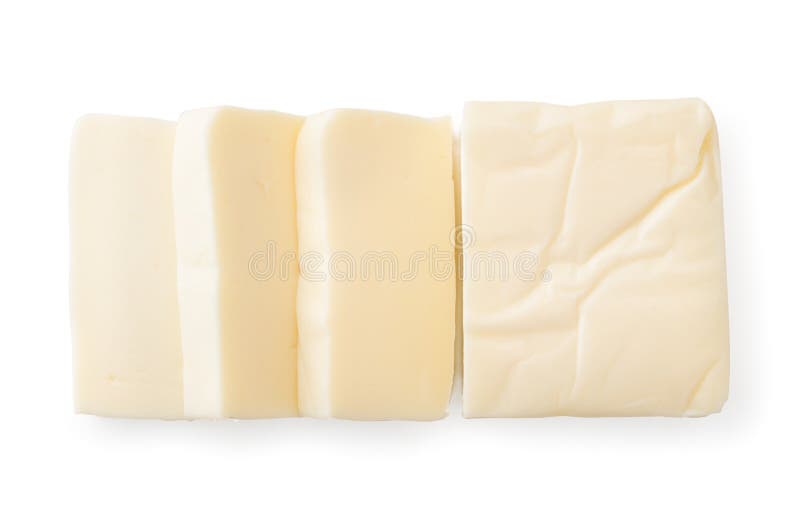 Cheese Rectangular Shape and Three Pieces on a White, Isolated. Stock ...
