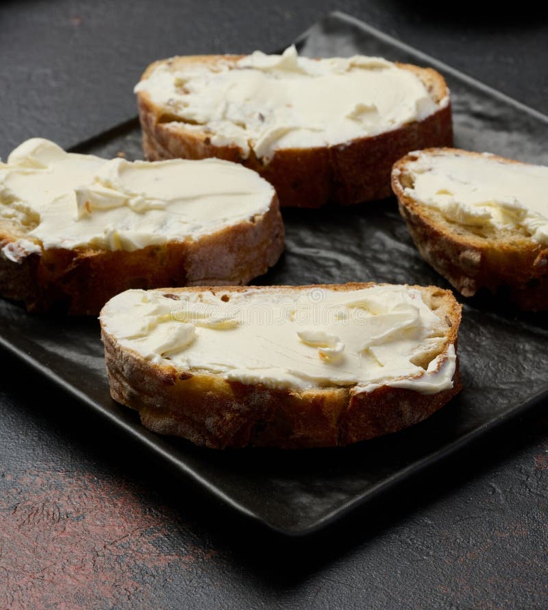 Cream Cheese Spread on Ciabatta Pieces, Appetizer Stock Photo - Image ...